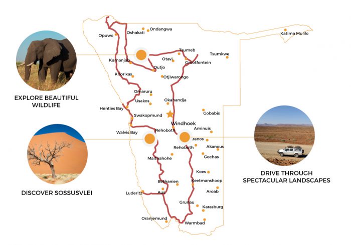 Adventurous 28-day self-drive 4×4 journey through Namibia: Route All Round.